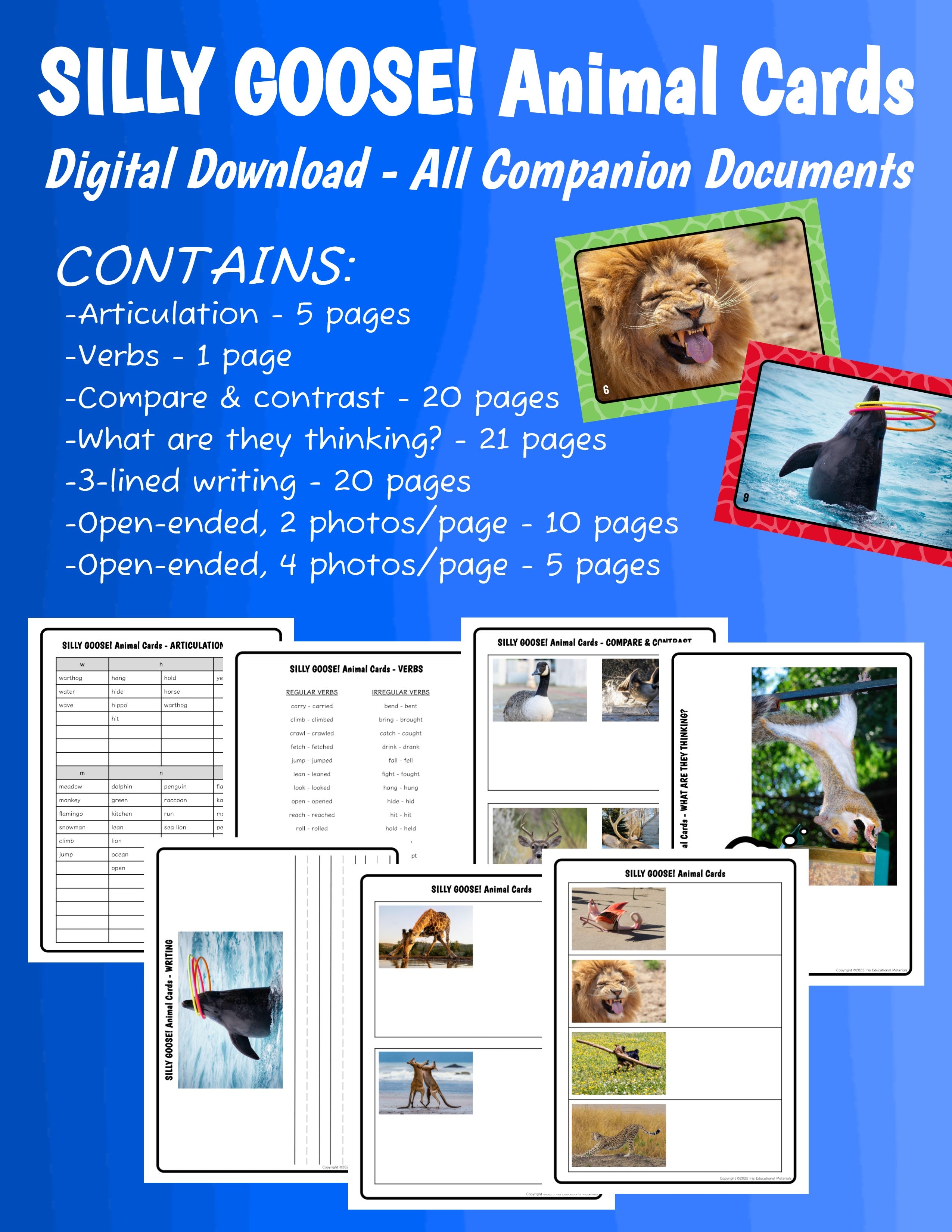 Digital Download Companions | SILLY GOOSE! Animal Cards | Speech Langu ...